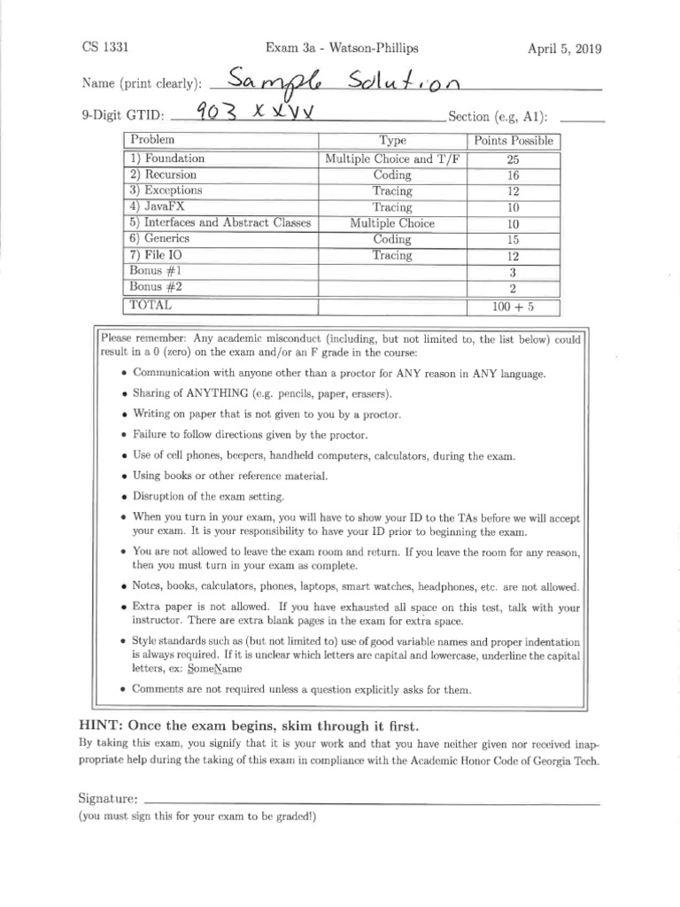 (Sample)Watson-phillips Sp19 Exam3a Solutions | PDF