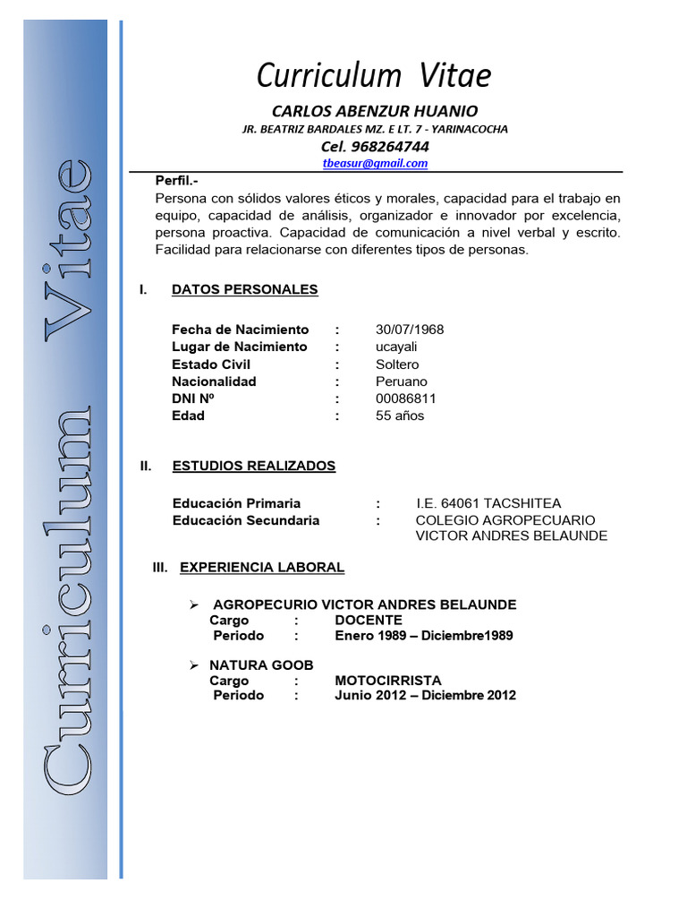 Carlos Abensur curriculum | PDF