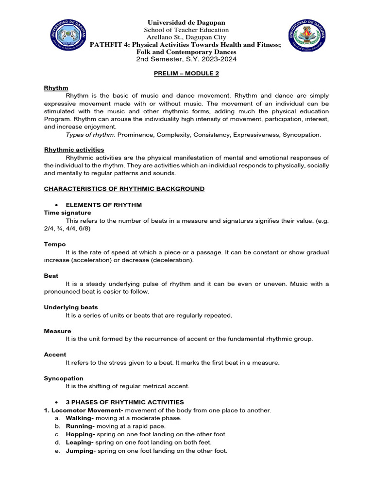 Pathfit 4 - Prelim Module 2 | PDF | Rhythm | Rhythm And Meter