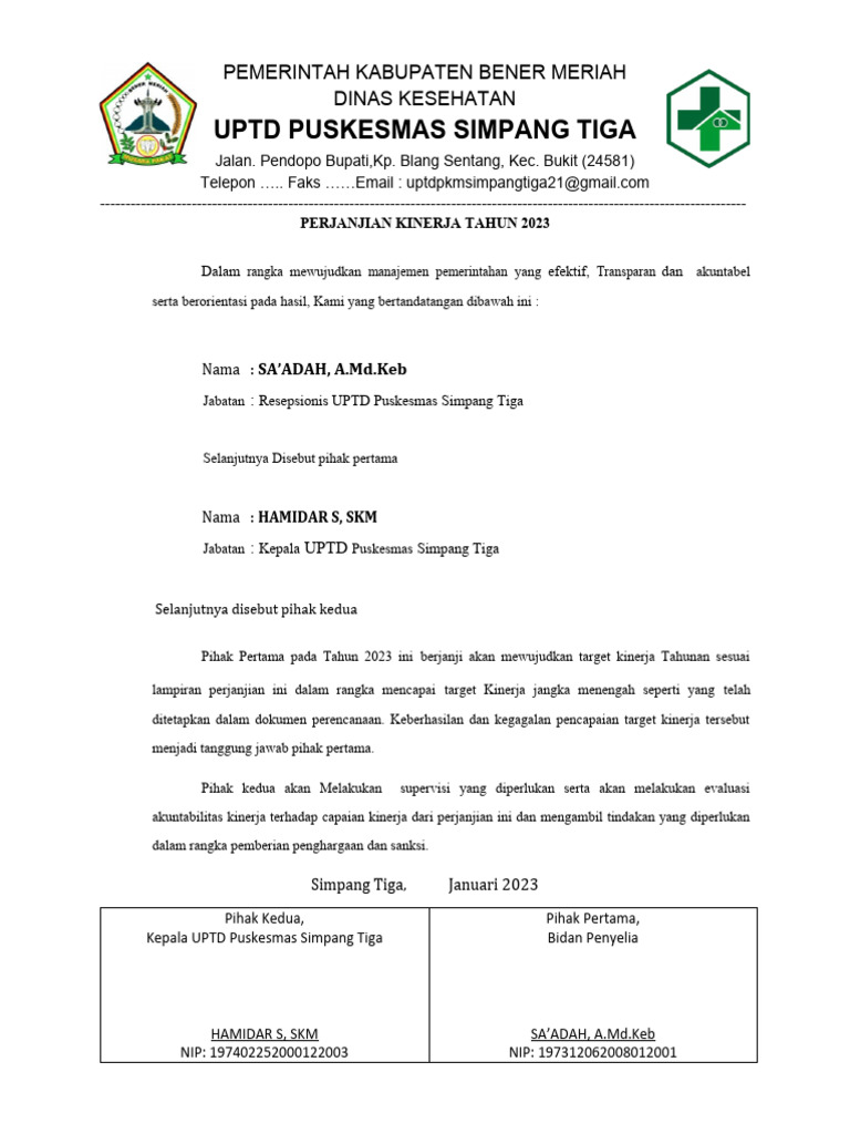 Penetapan Kinerja Tahun 2023 & 2024 Sa'adah | PDF