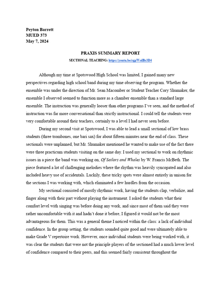 advanced methods - peyton barrett practicum summary report | PDF