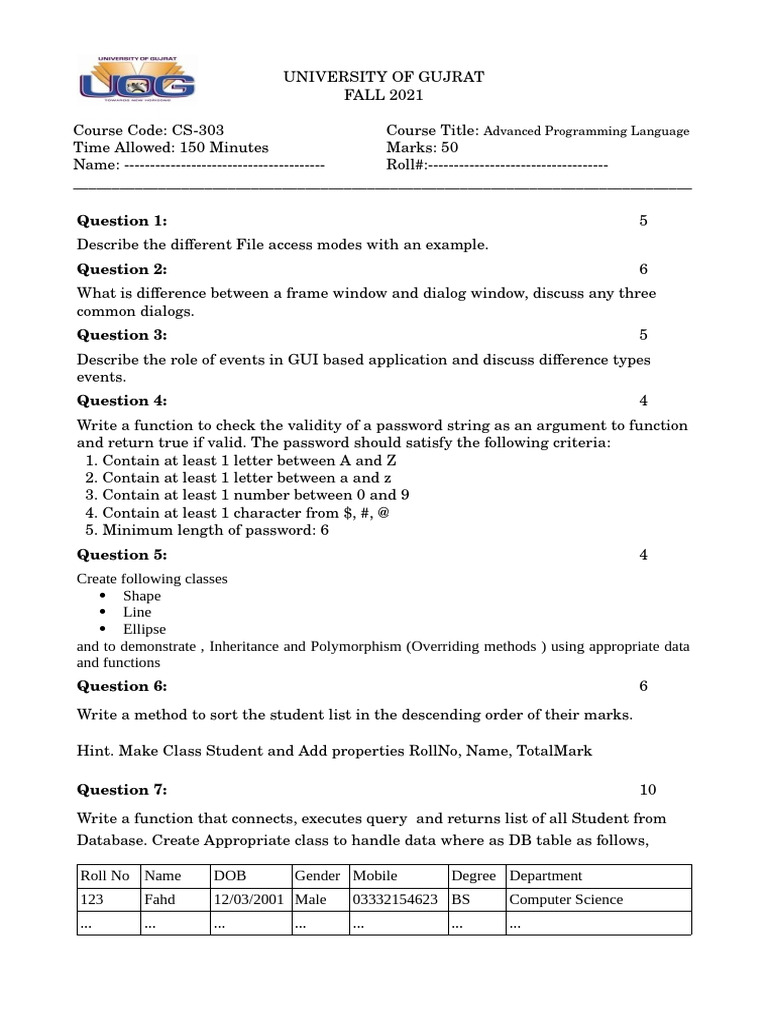 Advanced Programming Language Exam 2021 | PDF | Class (Computer Programming) | Method (Computer ...