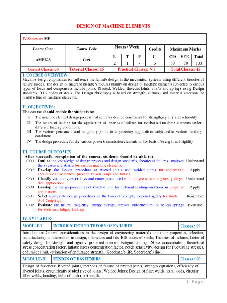 Machine Elements Design Overview | PDF | Strength Of Materials | Machines