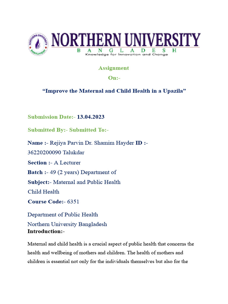 Northern university assignment demo | PDF | Maternal Health | Maternal ...