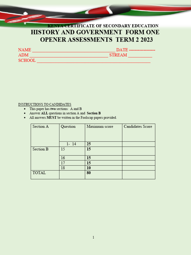 Kapsabet Boys History and Govt f1 Qs 2023 | PDF