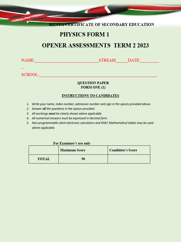 Kapsabet Boys Physics f1 Qs 2023 | PDF | Density | Applied And Interdisciplinary Physics