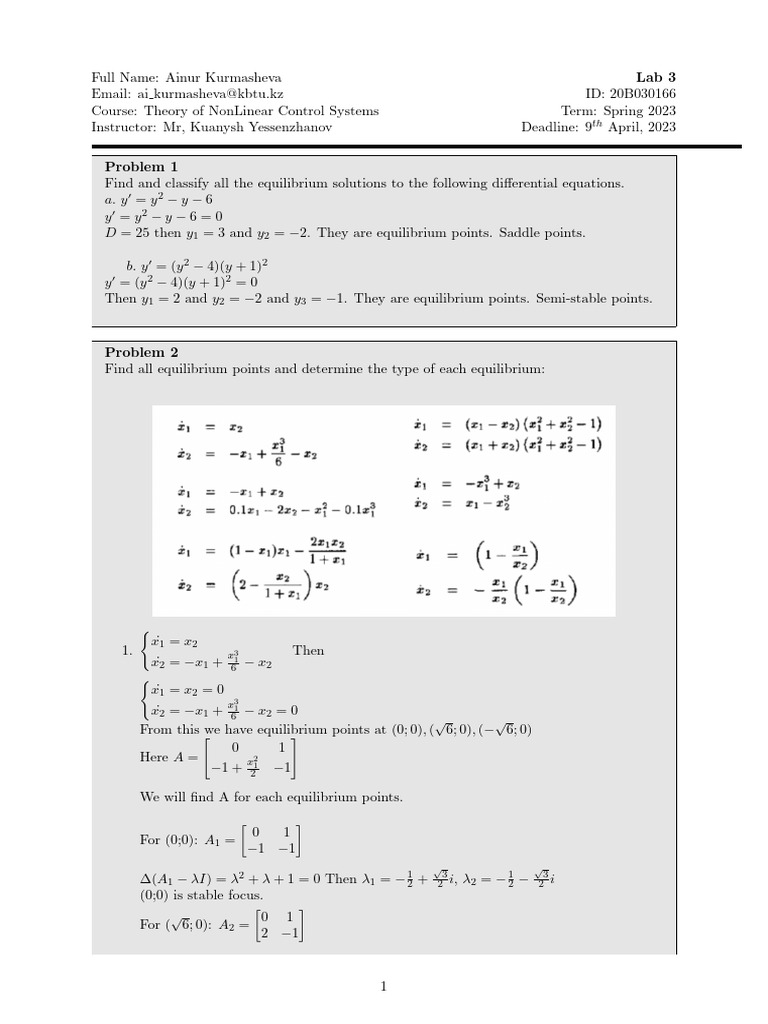 TNLCS Lab3 Ainur Kurmasheva | PDF | Calculus | Physics