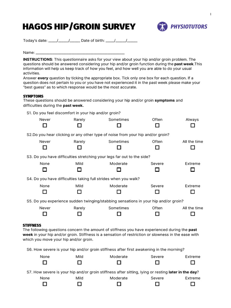 Hagos Hip and Groin Questionnaire | PDF
