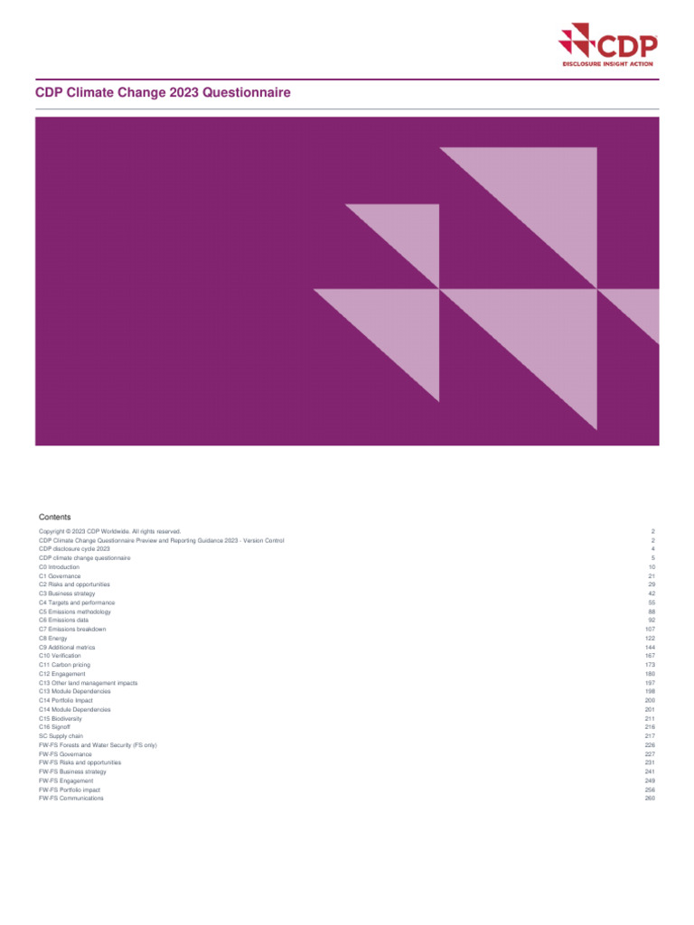 CDP Climate Change 2023 Questionnaire | PDF | Climate Change Mitigation ...