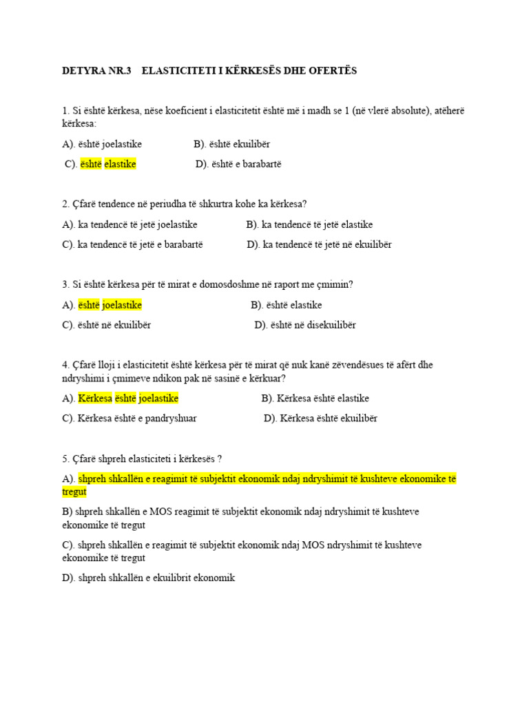 Detyra Nr.3 Elasticiteti I Kërkesës Dhe Ofertës | PDF