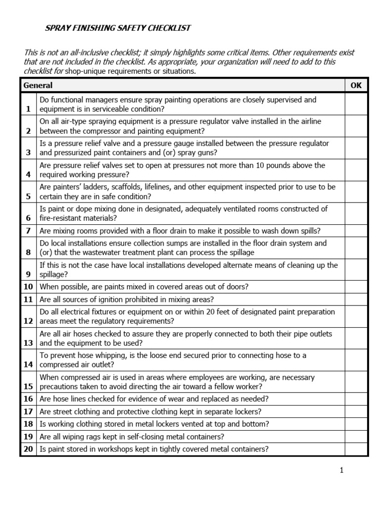 Spray-Finishing-Checklist-English | PDF | Paint | Personal Protective ...