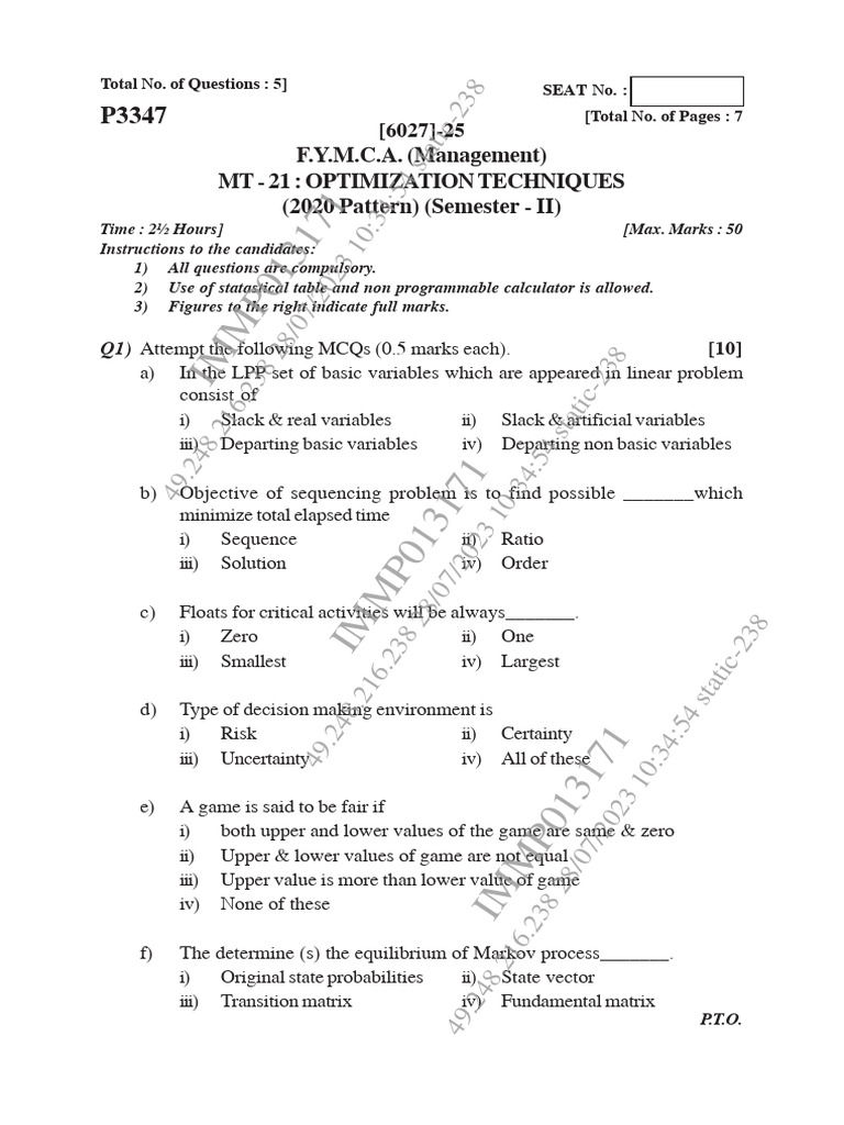 OPTIMIZATION TECHNIQUES sppu | PDF | Applied Mathematics