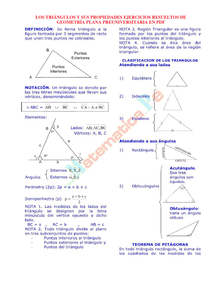 Los Triángulos y Sus Propiedades Ejercicios Resueltos de Geometría Plana Preuniversitaria en PDF ...