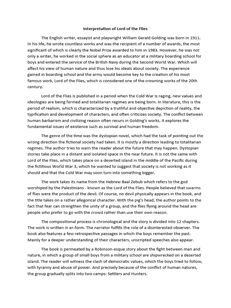 Interpretation of Lord of the Flies | PDF