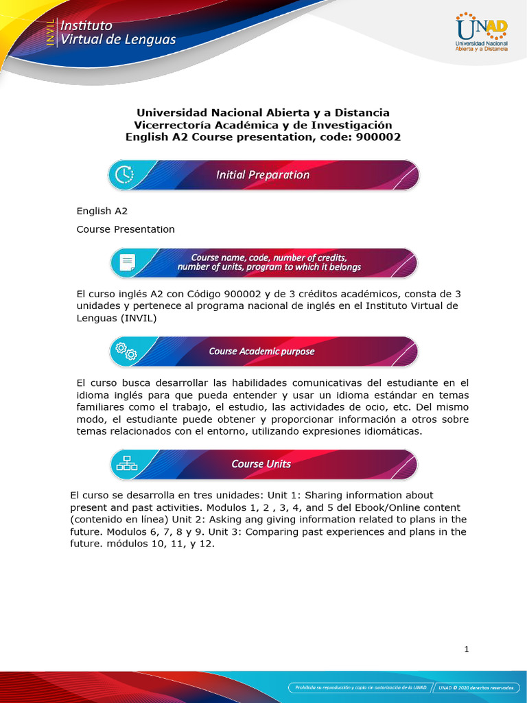 01 English A2 - Course Presentation | PDF | Evaluación | Idioma en Inglés