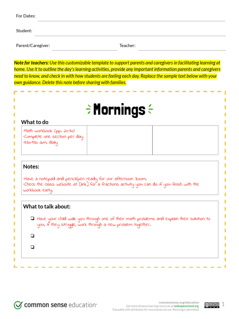 Daily Routine Template | PDF