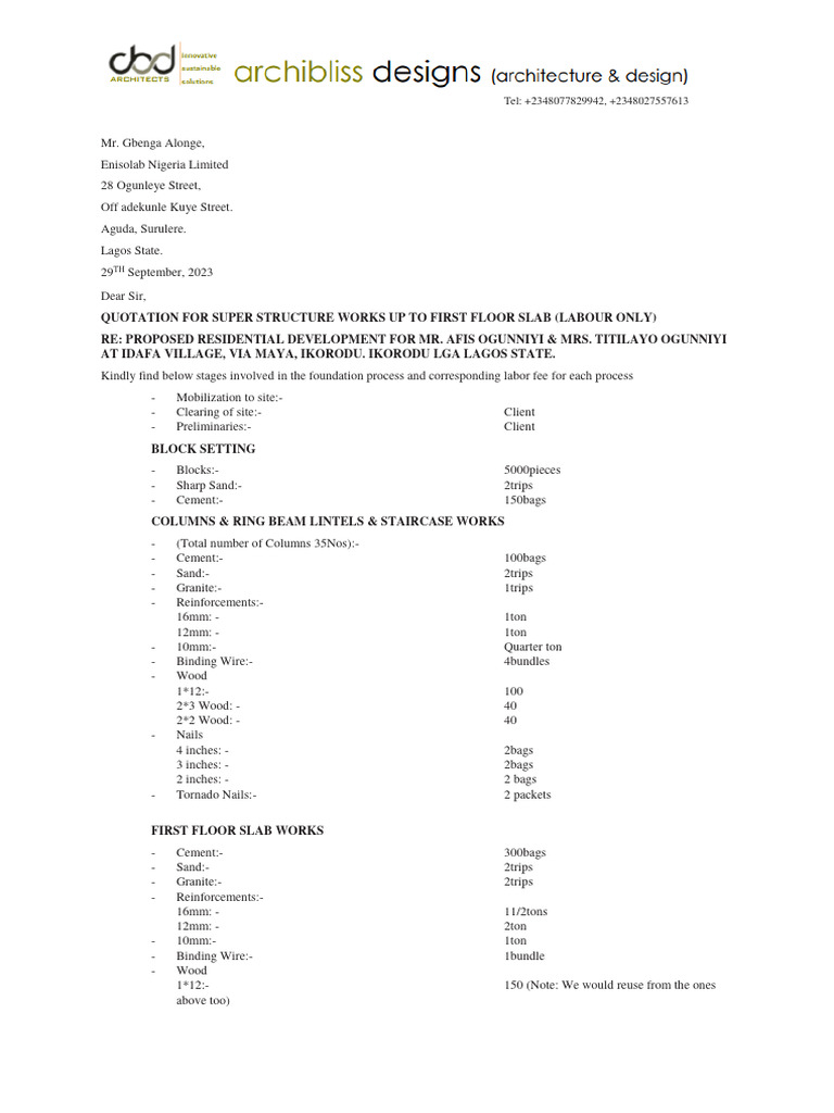 Bill For Super Structure Works | PDF | Building Materials | Structural Engineering