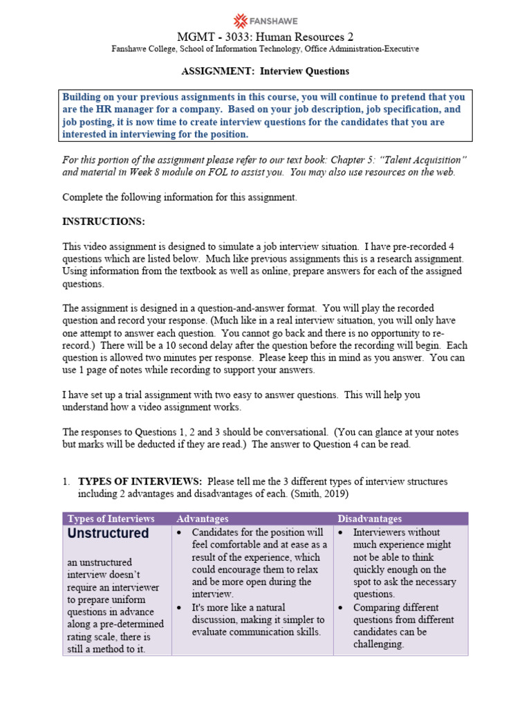 mgmt3033 - Interview Questions | PDF | Interview | Interpersonal Communication