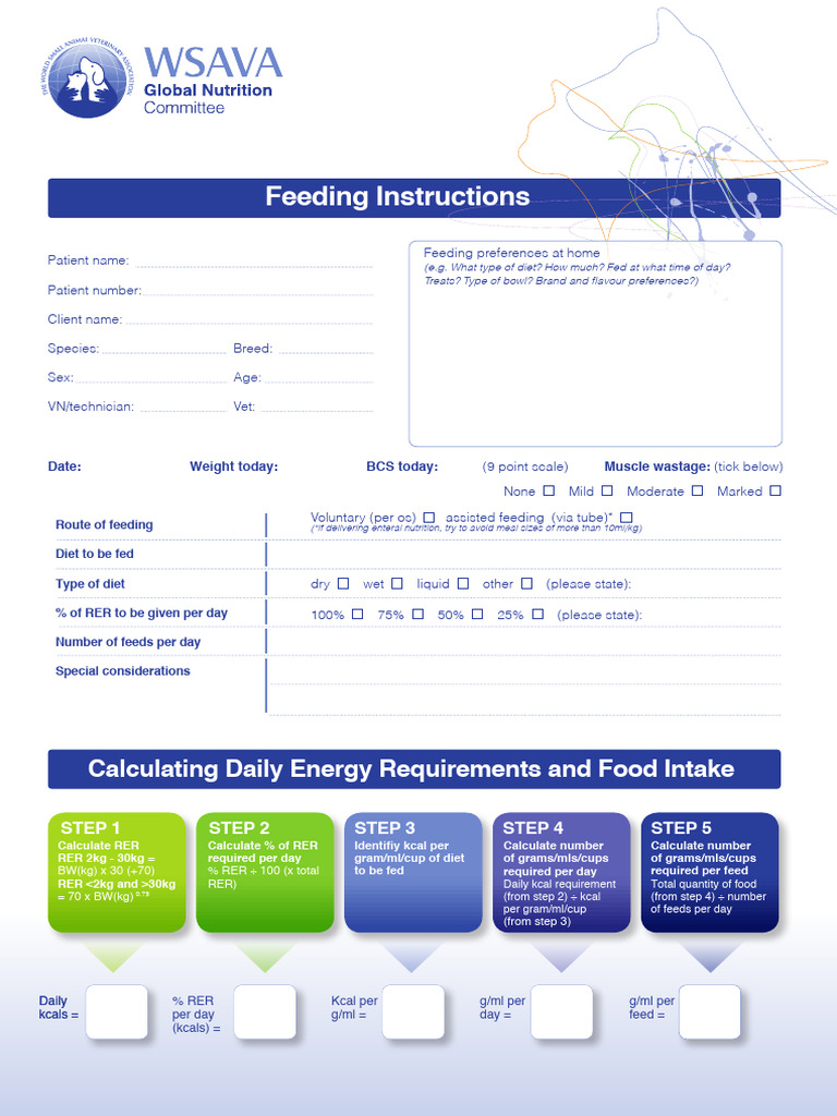 Feeding Instructions and Monitoring Chart For Hospitalized Patients ...