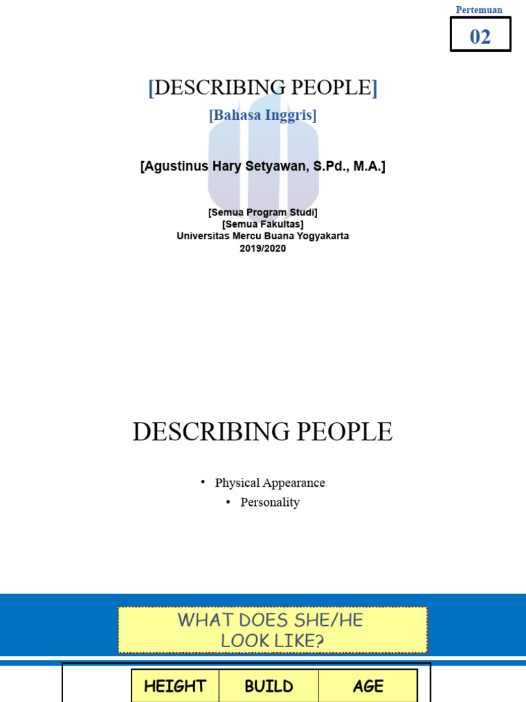Describing People - Mku - Bhs Ing-1 - PPT | PDF | Human Anatomy ...