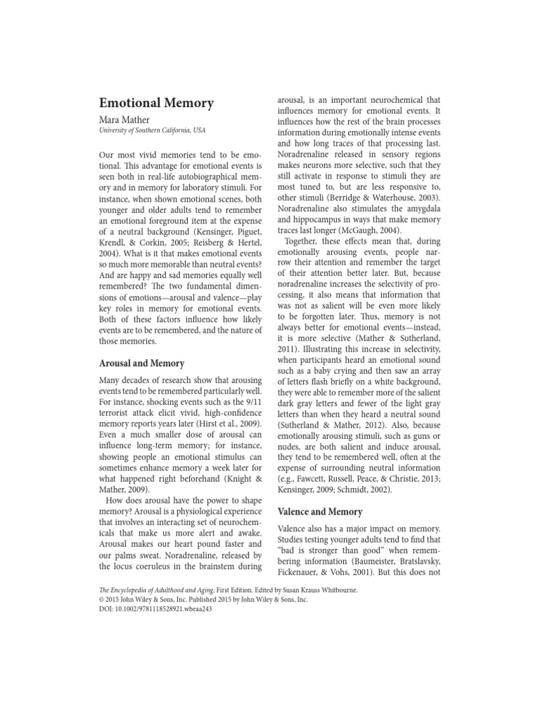 Emotionnal Memory | PDF | Memory | Neuroscience