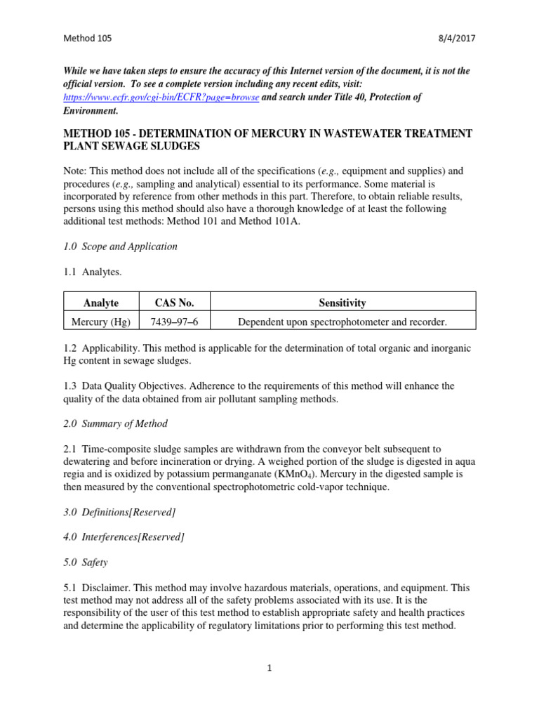 Mercury Testing in Sewage Sludges | PDF | Nitric Acid | Chemistry