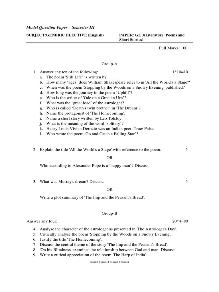 Semester III English Literature Exam Guide | PDF | General Fiction