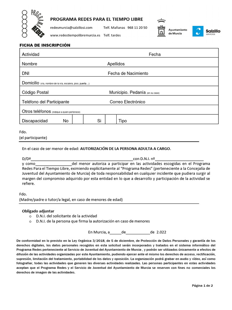 Documento Inscripción y Declaración Responsable | PDF | Documento de identidad
