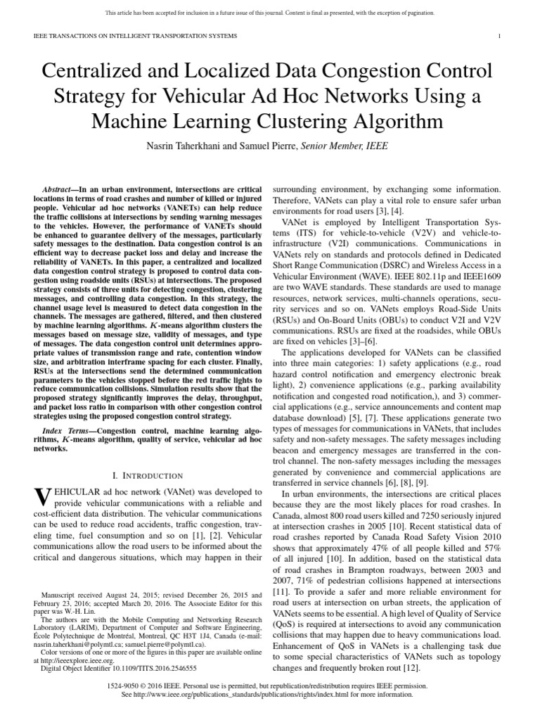 Taherkhani 2016 | Download Free PDF | Network Congestion | Cluster Analysis