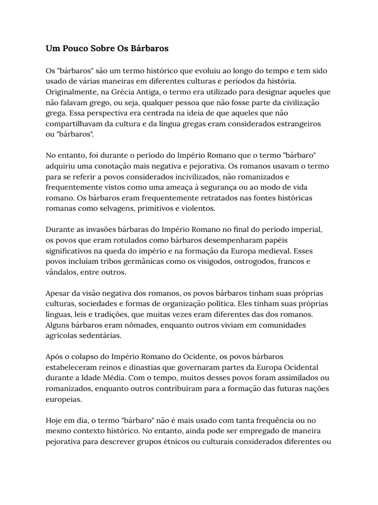A História dos Bárbaros na Europa | PDF | Bárbaro | Império Romano