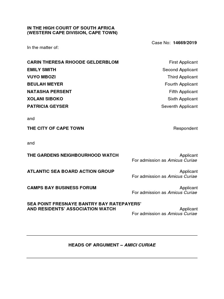 Amici Applicants' Heads of Argument - 24nov2019 | PDF | Amicus Curiae ...