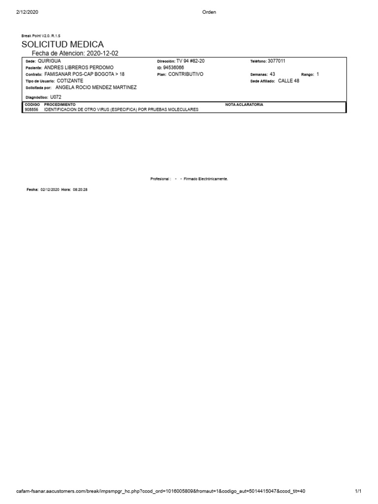 Orden Prueba ANDRES LIBREROS PERDOMO | PDF