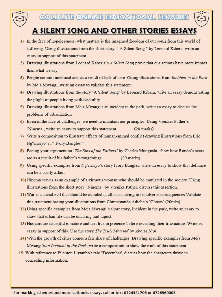 Essay Topics on "A Silent Song" | PDF | Truth