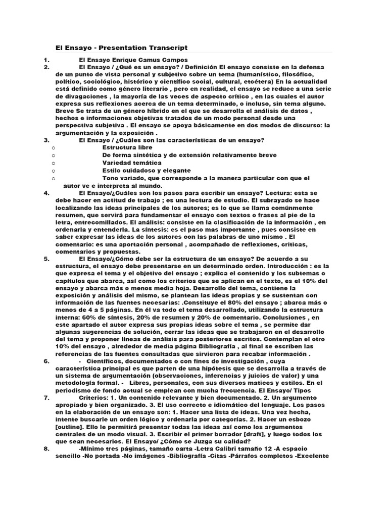 El Ensayo | Descargar gratis PDF | Ensayos