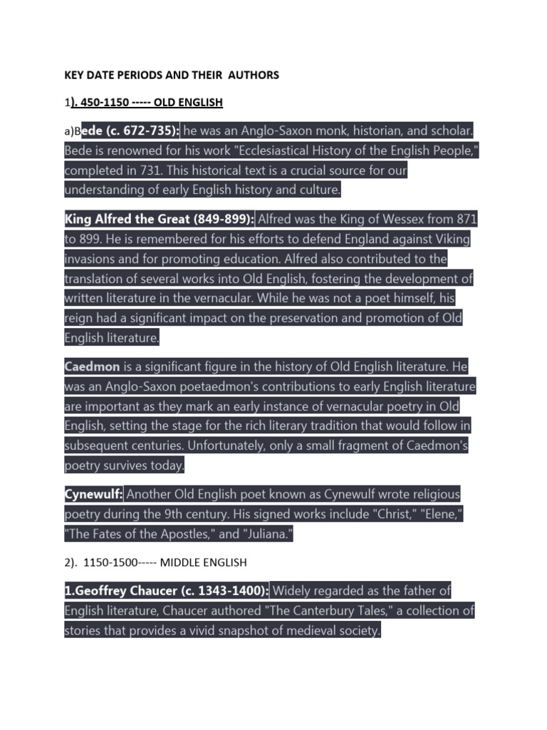 Key Literary Periods and Authors Overview | PDF | English Literature ...