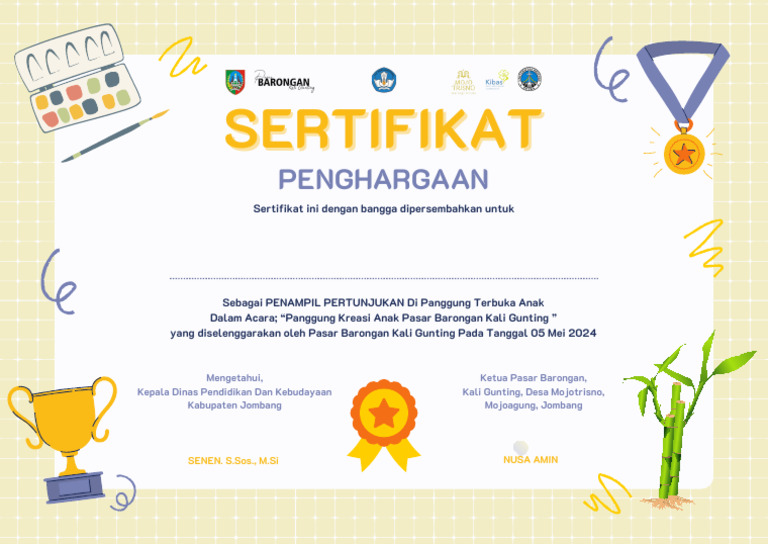 Sertifikat Untuk Penampil Pertunjukan | PDF