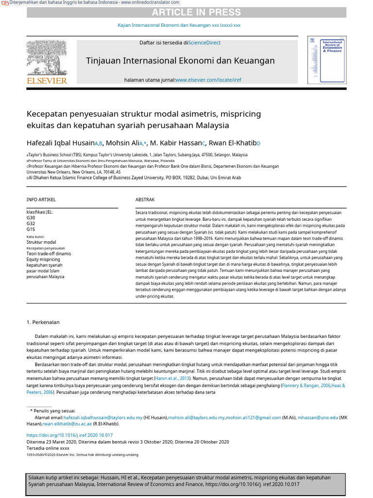 Asymmetric Capital Structure Speed of Adjustment, Equity Mispricing and Shari'ah Compliance of ...