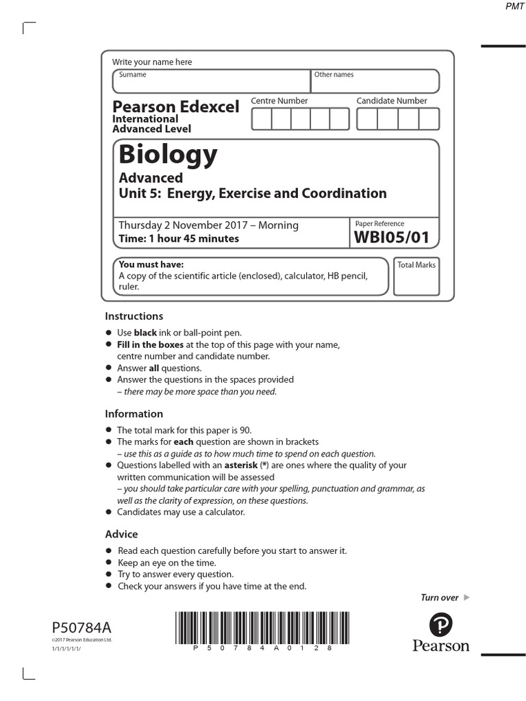 October 2017 (IAL) QP - Unit 5 Edexcel Biology A-Level | PDF ...
