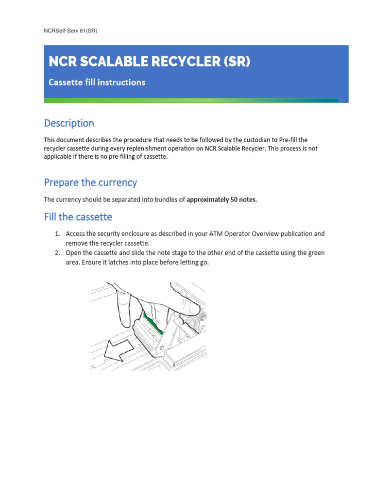 NCR SCALABLE RECYCLER SR Cassette Fill Instructions | PDF