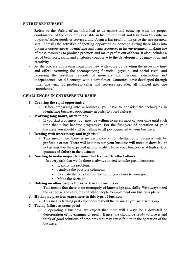 Chapter 1 Entrepreneurship Entrepreneur | PDF | Entrepreneurship | Risk