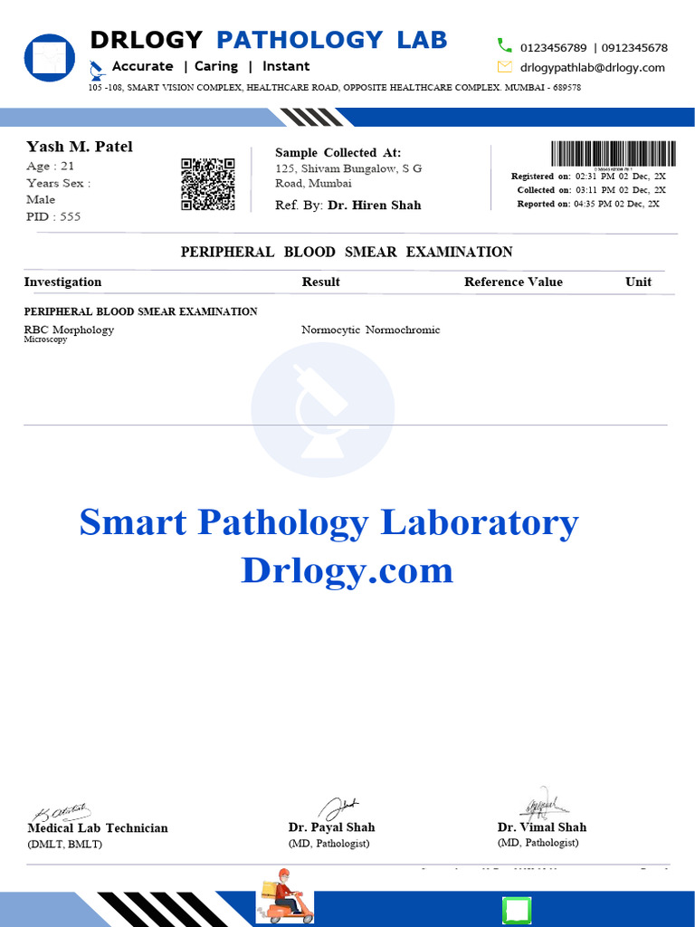 704253190 PERIPHERAL BLOOD SMEAR EXAMINATION Test Report Format Example ...