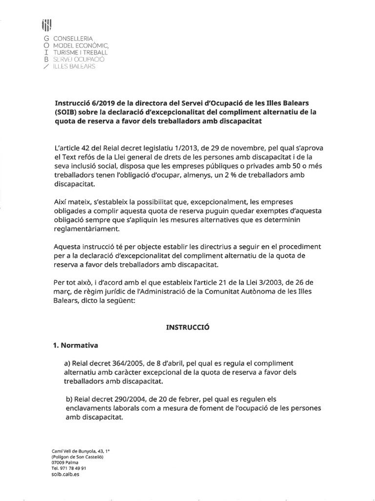 Instrucció 6-2019 Declaració Excepcionalitat | PDF
