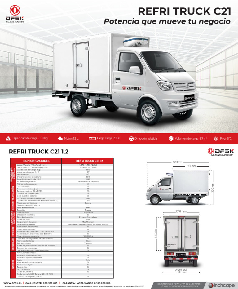 Ficha Tecnica DFSK Refri Truck c21 | PDF | Estilos de carrocería | Coche