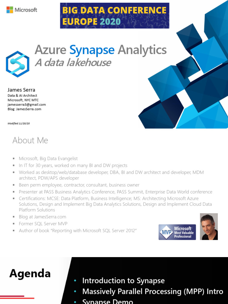 James Serra Azure Synapse Analytics Overview Big Data Conference Europe | PDF | Database Index ...