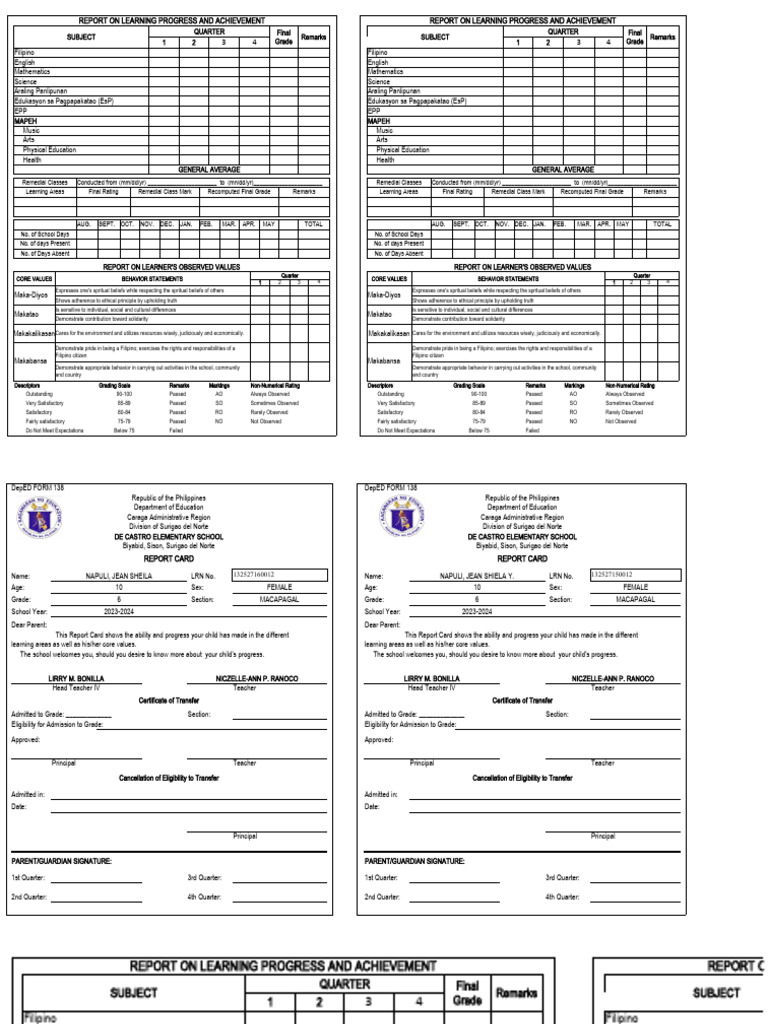 Proposed Report Card k12 Including HG | PDF | Learning