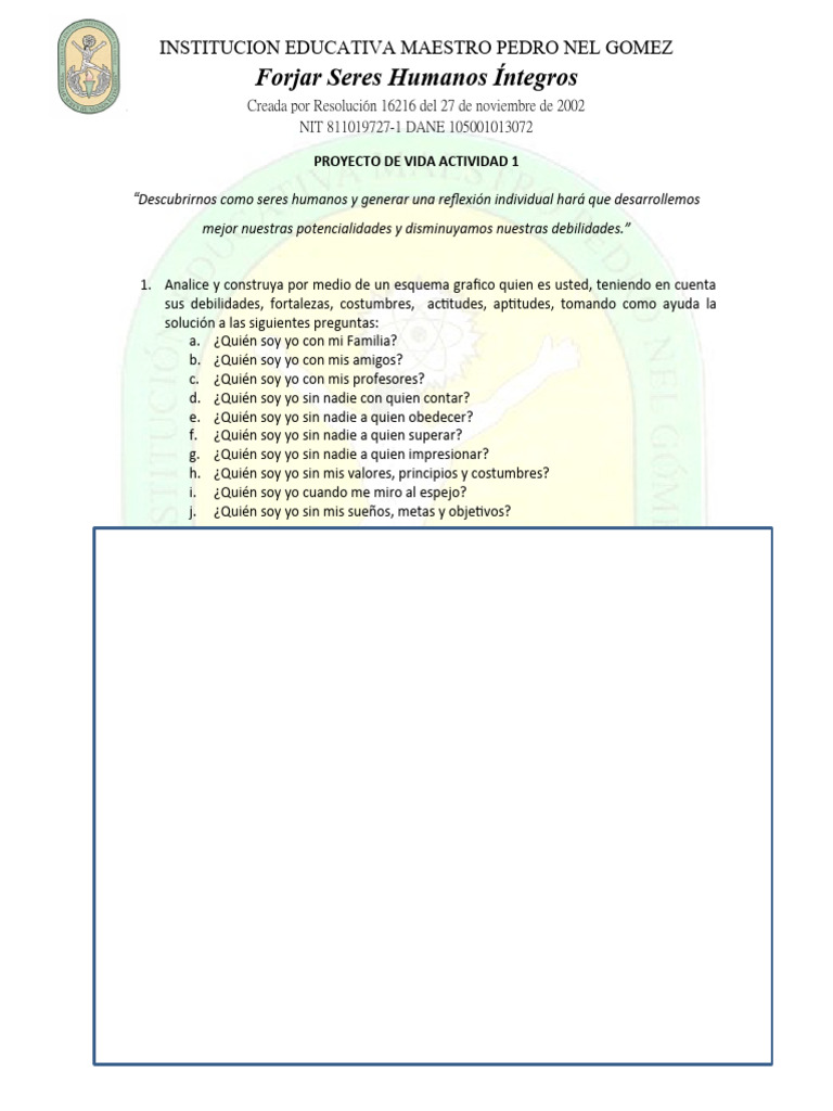 Proyecto De Vida Actividad 1 2 Pdf