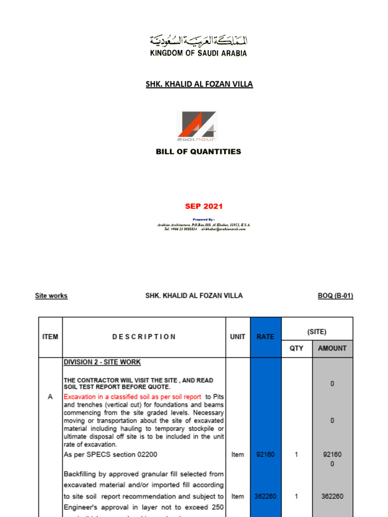 2009-BOQ-Shik(AutoRecovered) | PDF | Plaster | Pump
