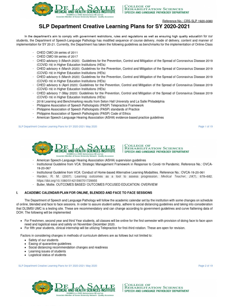 CRS - Creative Learning Plans For AY 2020-2021 | PDF | Lecture | Speech