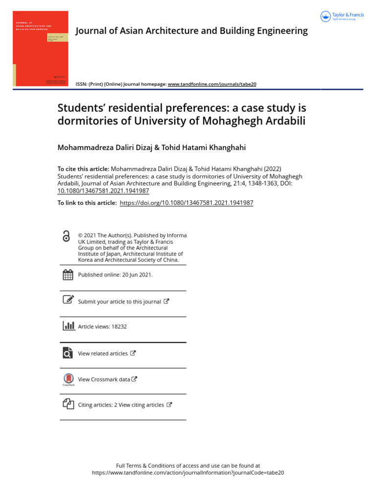 Students Residential Preferences A Case Study Is Dormitories of University of Mohaghegh Ardabili ...