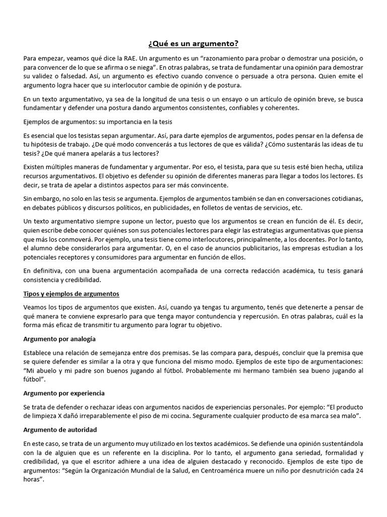 Qué Es Un Argumento - Tipos | PDF | Argumento